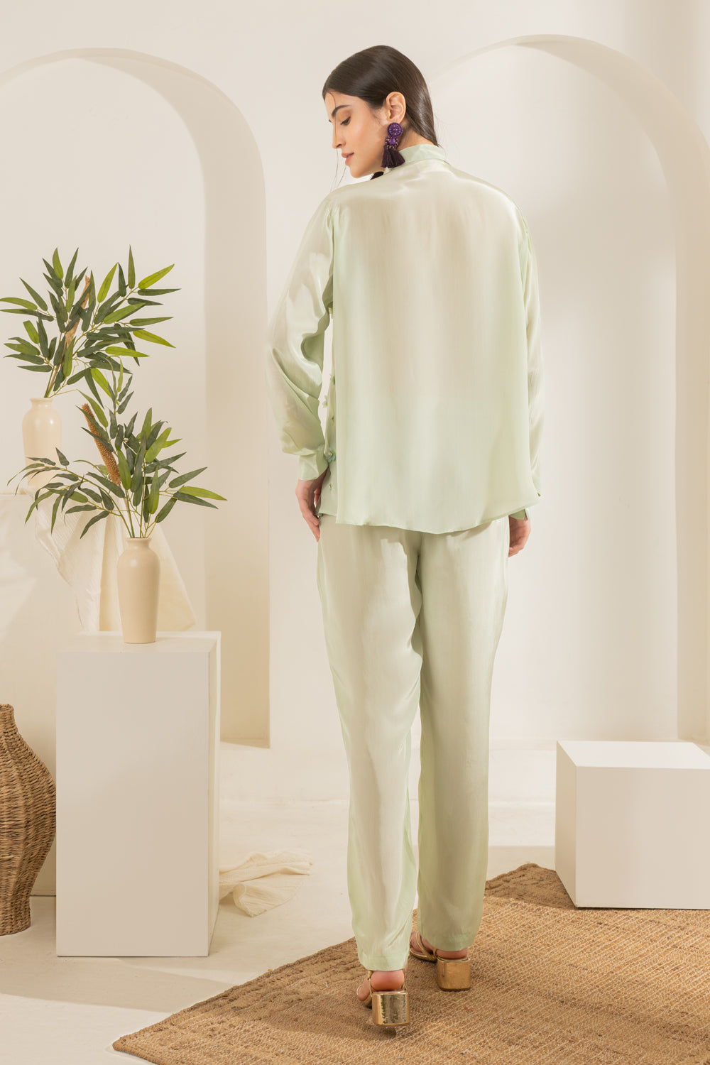 Mint Green Embellished Oversized Shirt With Pants – LabelSwish