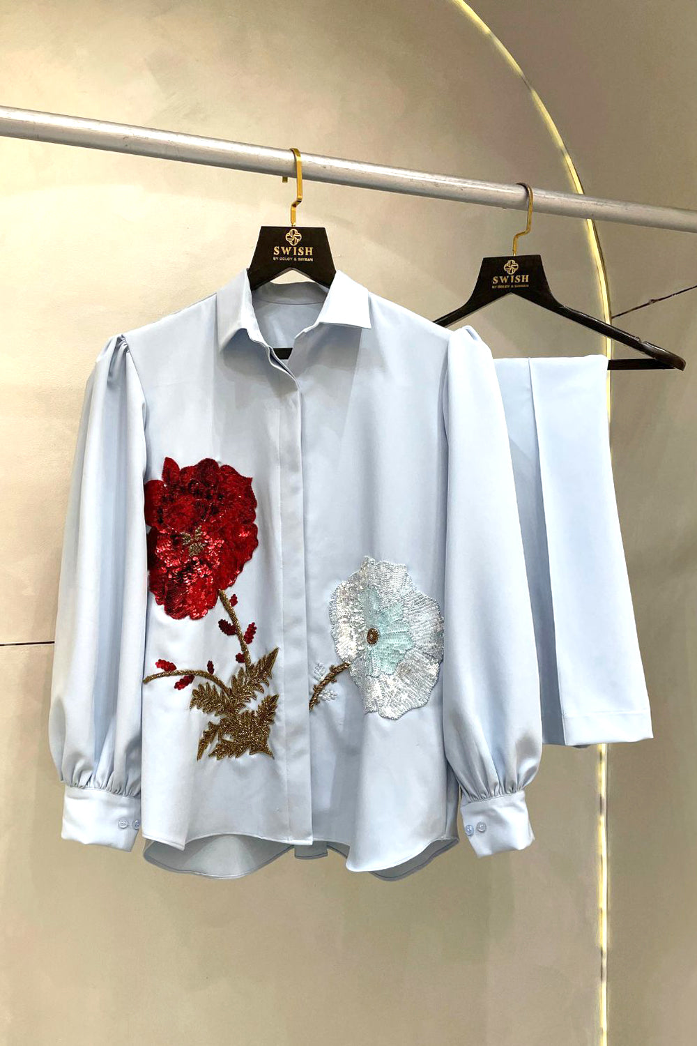 Powder Blue Flower Embellished Coordinate – LabelSwish