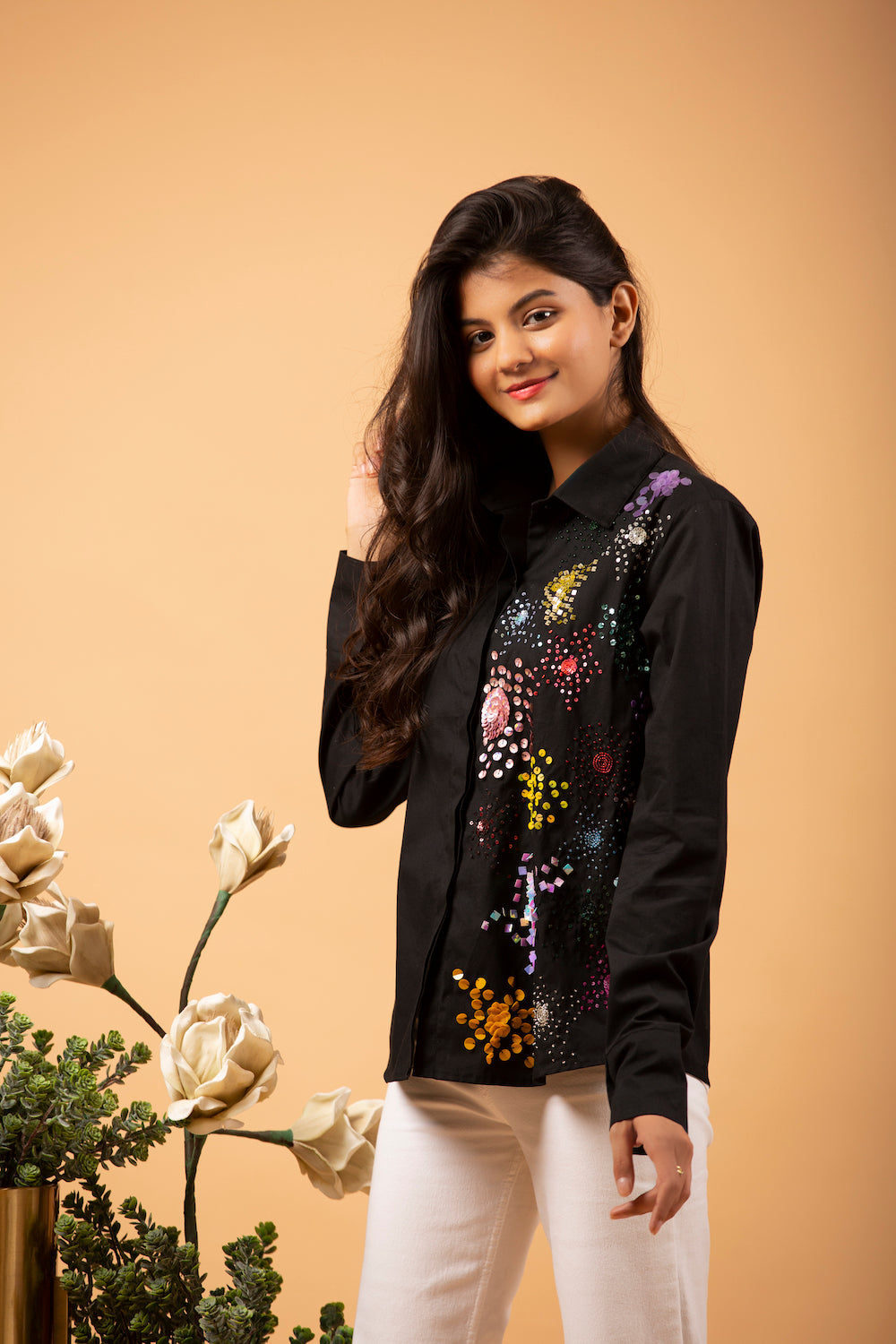 Black Color Pop Embellished Shirt – LabelSwish